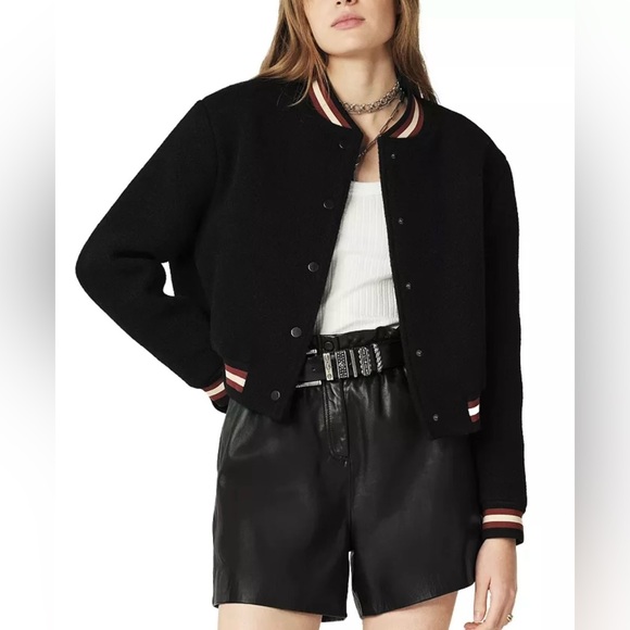 ba&sh | Jackets & Coats | Nwt Bash Black Varsity Bomber Jacket With Red ...